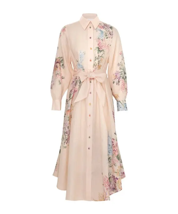 Zimmermann Halliday Tucked Midi Shirt Dress With Floral Print