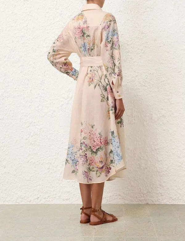 Zimmermann Halliday Tucked Midi Shirt Dress With Floral Print