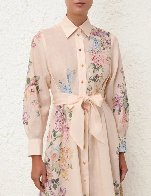 Zimmermann Halliday Tucked Midi Shirt Dress With Floral Print