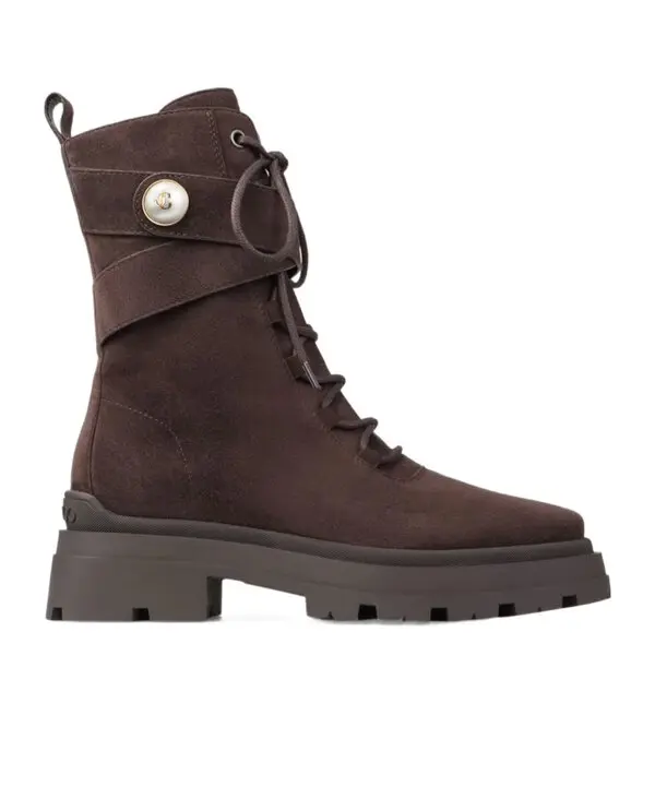 JIMMY CHOO Noemi 45 Logo Plaque Combat Boots - Chocolate