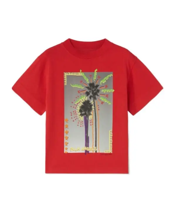 Palm Angels Photograph-print Cotton T-shirt - Reddish Grey