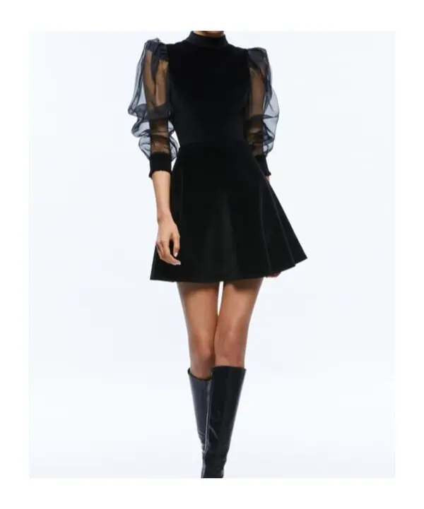 ALICEOLIVIA Alice + Olivia Paulette Mock-neck Puff-sleeve Dress