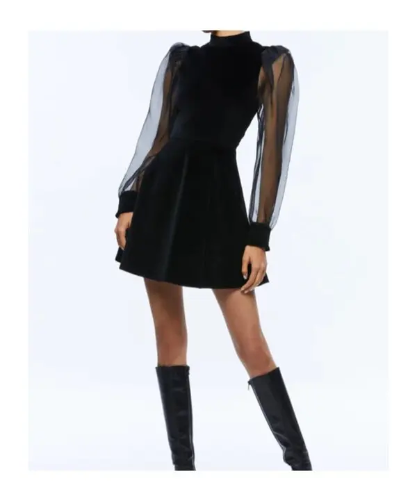 ALICEOLIVIA Alice + Olivia Paulette Mock-neck Puff-sleeve Dress