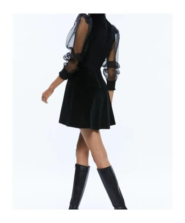ALICEOLIVIA Alice + Olivia Paulette Mock-neck Puff-sleeve Dress