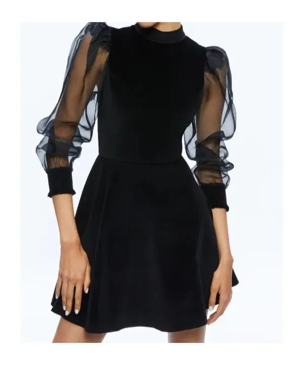 ALICEOLIVIA Alice + Olivia Paulette Mock-neck Puff-sleeve Dress