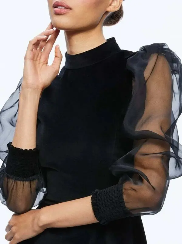 ALICEOLIVIA Alice + Olivia Paulette Mock-neck Puff-sleeve Dress