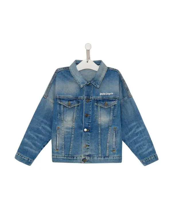 Palm Angels Logo Over Denim Jacket White