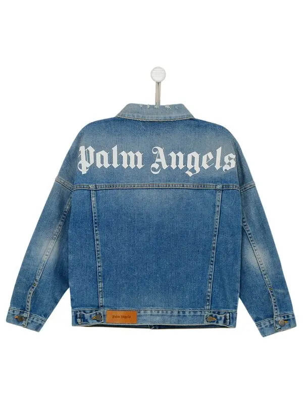 Palm Angels Logo Over Denim Jacket White