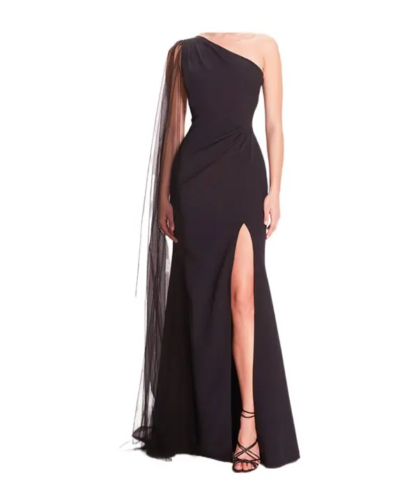 Marchesa One-shoulder Cape Gown