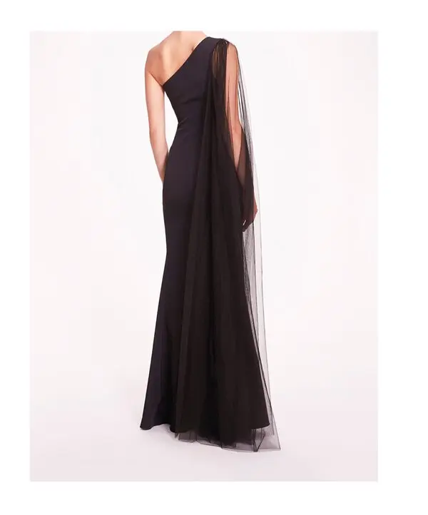 Marchesa One-shoulder Cape Gown
