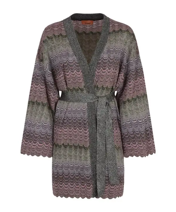 Missoni Zigzag Greek Pattern Belted Cardigan - Black