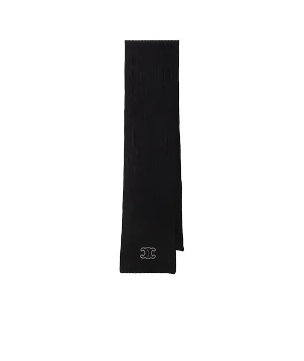 Celine Triomphe Scarf In Wool - Black