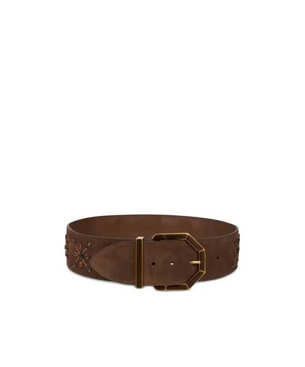 Etro Suede Belt With Threading - Brown