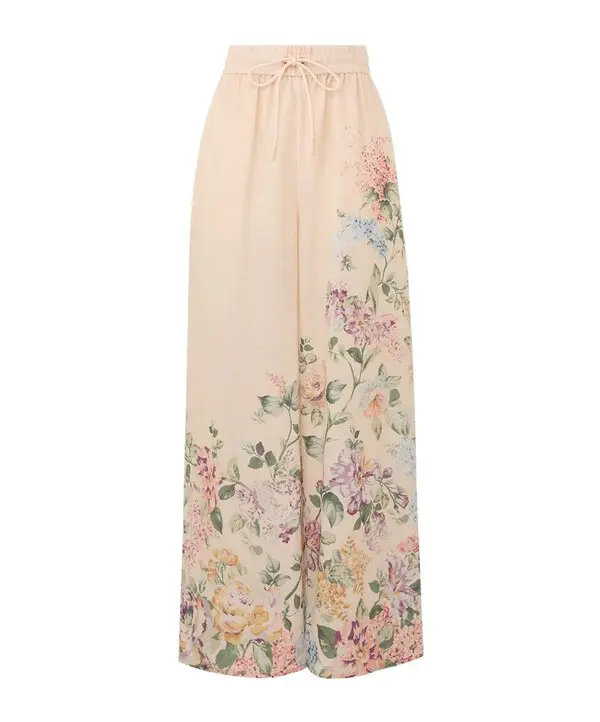 Zimmermann Halliday Relaxed Floral Print Linen Blend Pants - Nude
