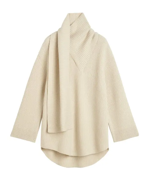 TOTEME Attached-scarf Ribbed-knit Sweater