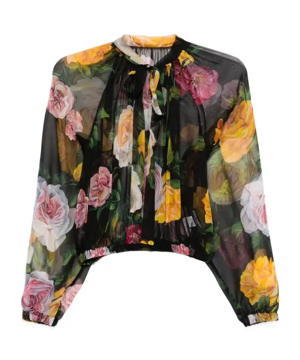 Dolce & Gabbana Dolce Gabbana Floral Printed Cropped Blouse - Black