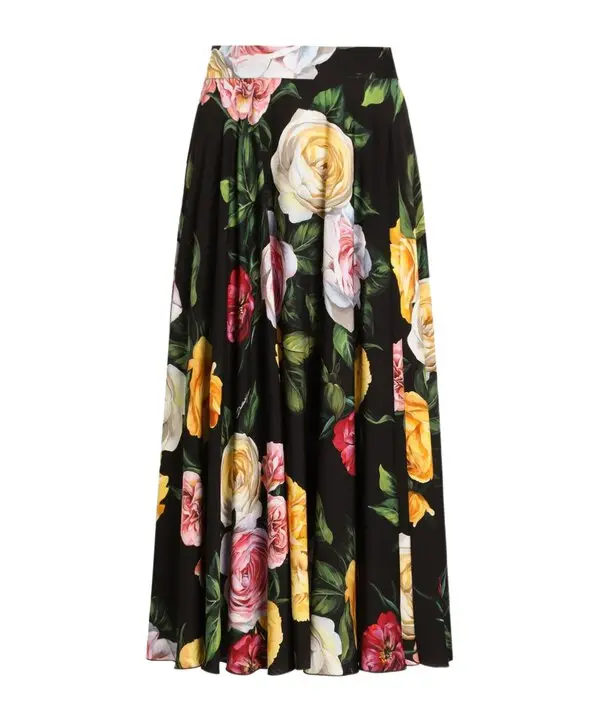 Dolce & Gabbana Floral Printed Midi Flared Skirt