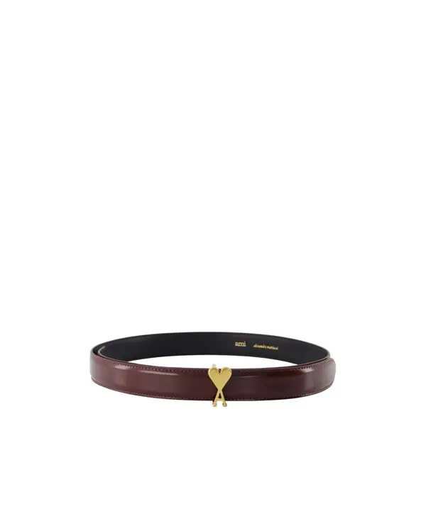 AMI Paris De Coeur Logo Plaque Belt - Wine Red