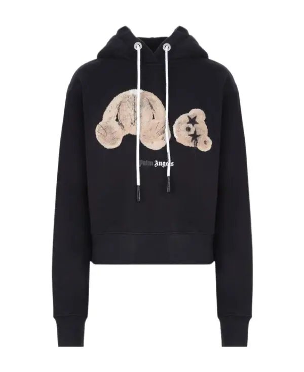 Palm Angels Sprayed Bear Logo Cropped Hoodie