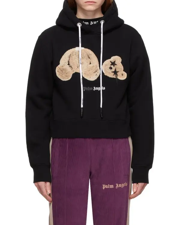 Palm Angels Sprayed Bear Logo Cropped Hoodie