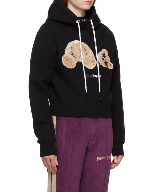 Palm Angels Sprayed Bear Logo Cropped Hoodie