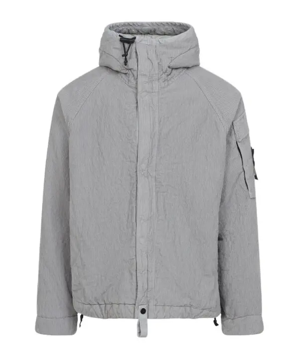 Stone Island Logo Patch Hooded Jacket - Pearl Gray