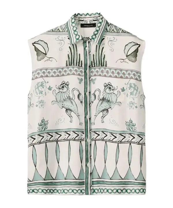 Fabiana Filippi Sleeveless Printed Satin Twill Shirt