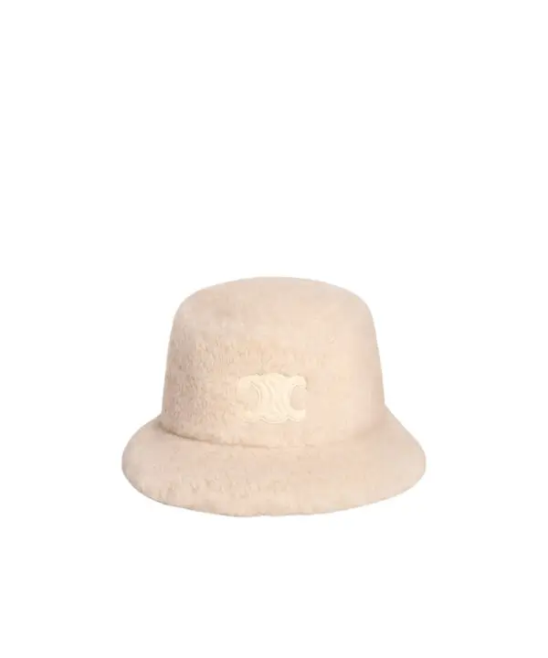Celine Triomphe Bucket Hat In Sherpa Cashmere - Natural