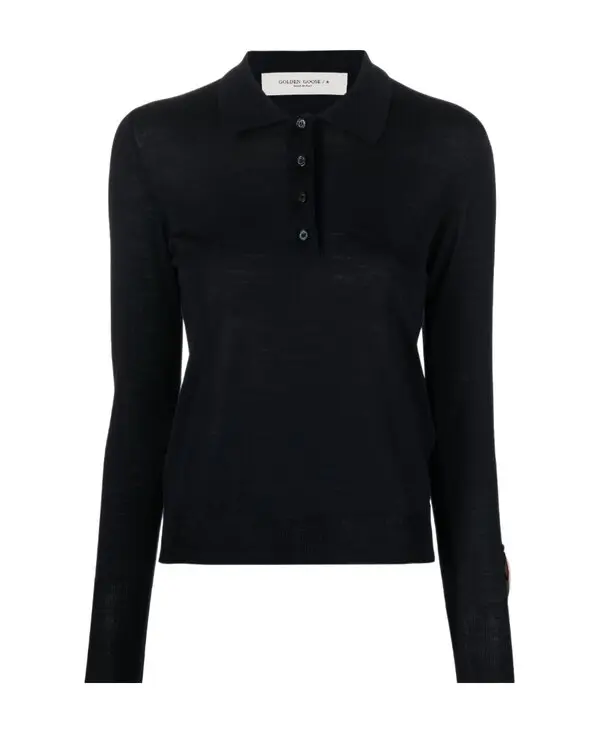 GOLDEN GOOSE Long-sleeved Knitted Polo Shirt - No