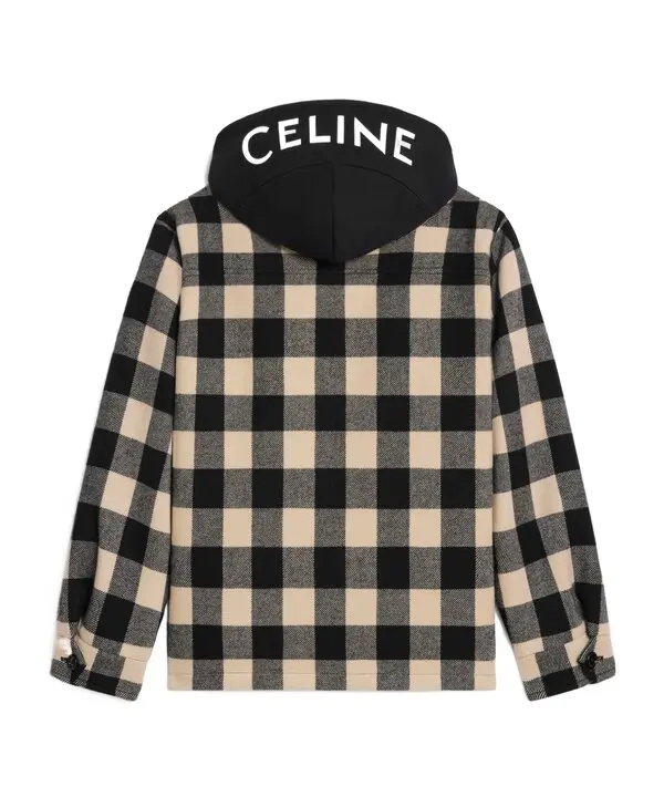 Celine Hooded Overshirt In Checked Wool