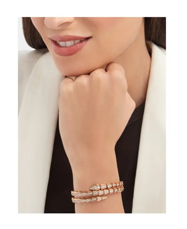 BVLGARI Rose Gold Double Circle Viper Bracelet With Diamonds