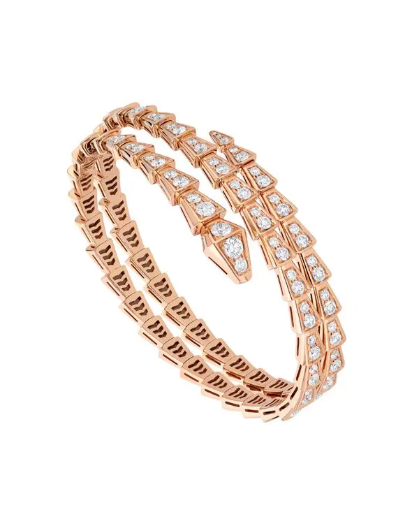BVLGARI Rose Gold Double Circle Viper Bracelet With Diamonds