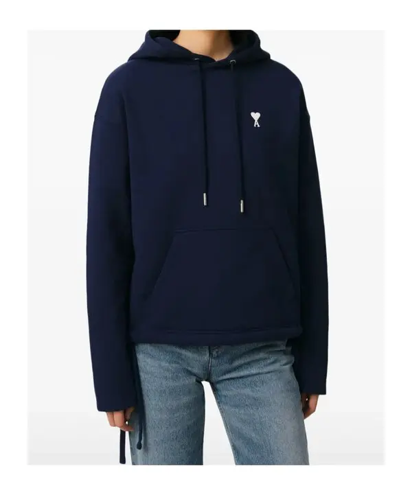 AMI Paris De Coeur Cropped Fleece Hoodie