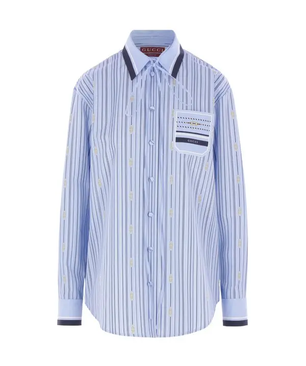 Gucci Striped Logo Printed Shirt - Blue