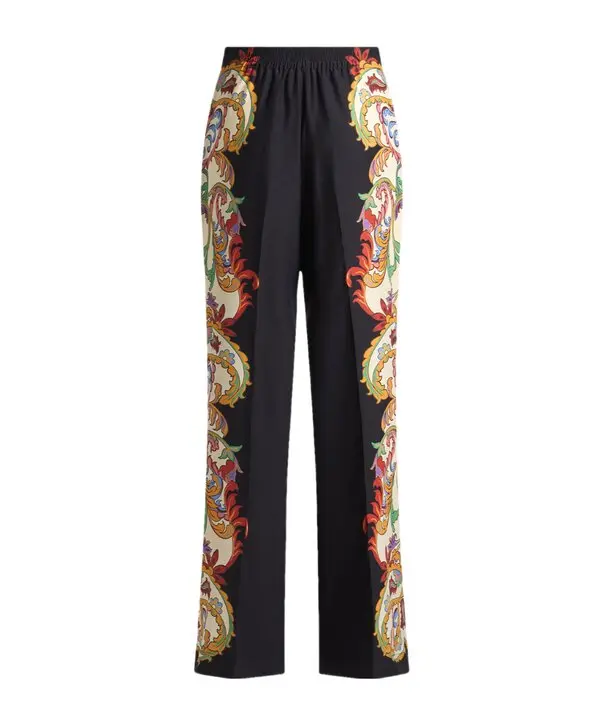 Etro Bandana Bouquet Printed Straight-leg Trousers - Black