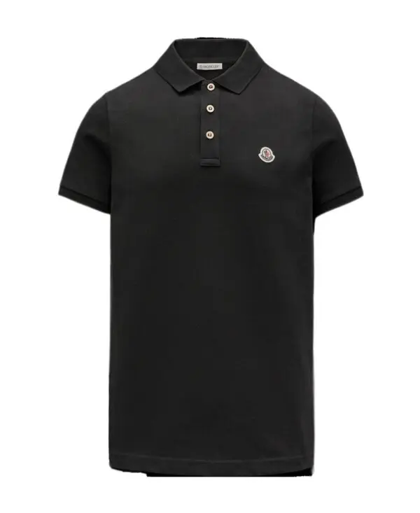 Moncler Logo Patch Short Sleeved Polo Shirt - Black
