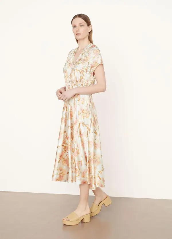 Vince Floral-print Plissé Dress - Nude
