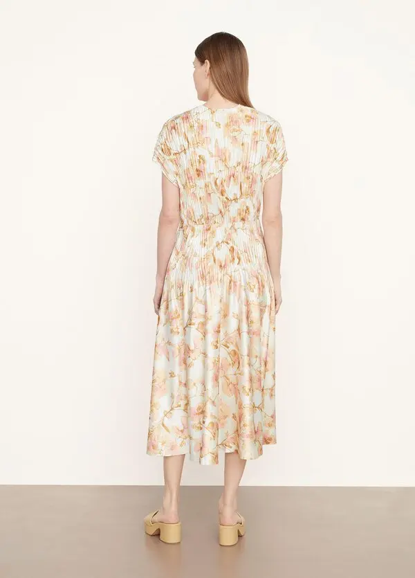 Vince Floral-print Plissé Dress - Nude