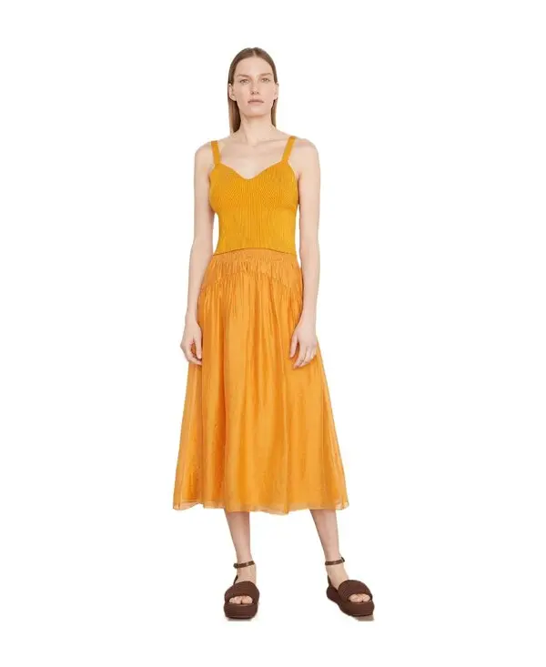 Vince Smocked-waist High-waisted Skirt - Orange