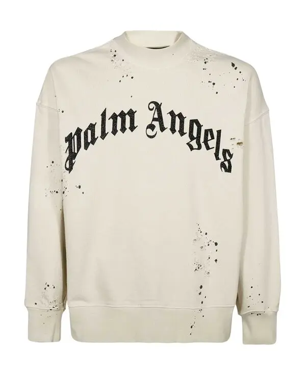 Palm Angels Round Collar Long Sleeve Sweater - White