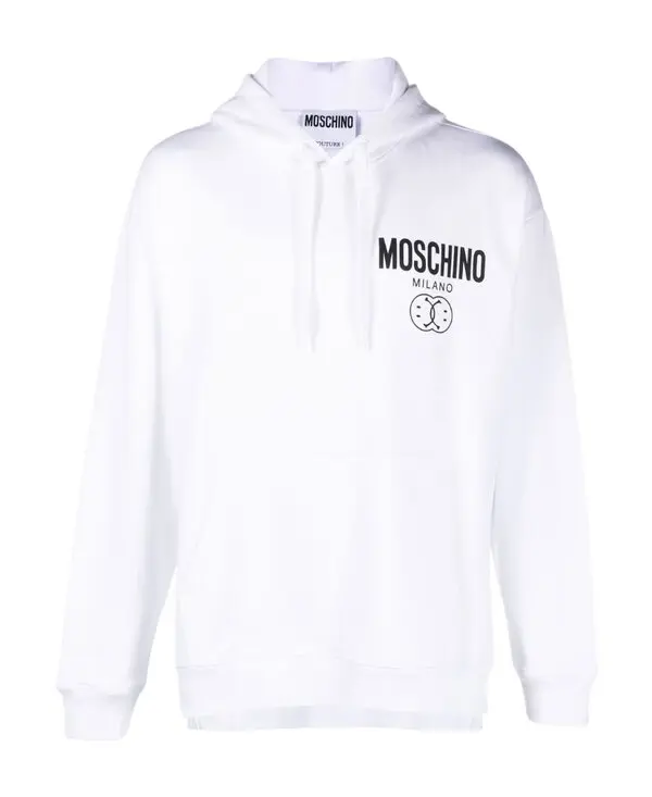 Moschino X Smiley Logo Printed Drawstring Hoodie - White
