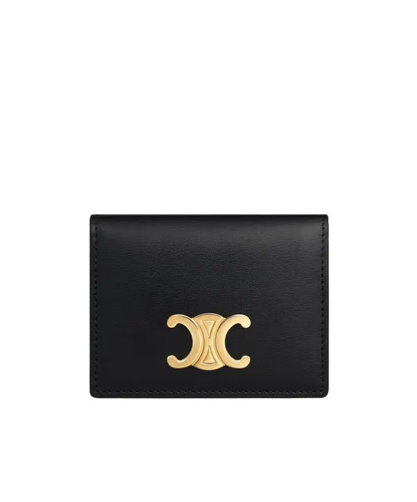 Celine Bi-fold Card Holder Triomphe In Shiny Calfskin - Black