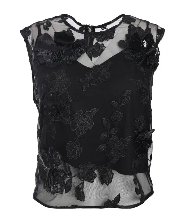 ROTATE BY BIRGER CHRISTENSEN Floral Embellished Sheer Top