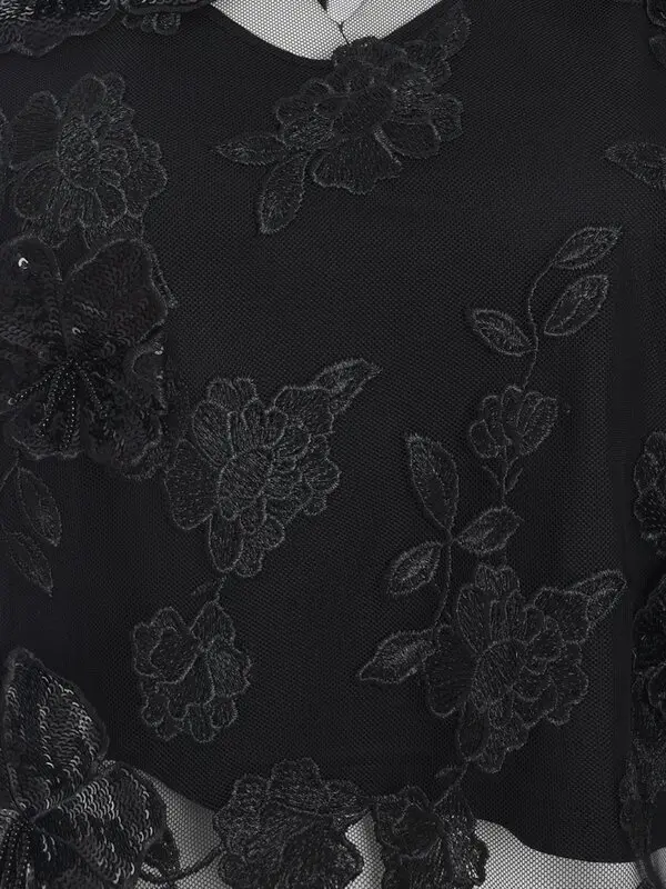 ROTATE BY BIRGER CHRISTENSEN Floral Embellished Sheer Top