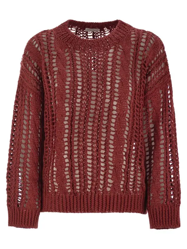 Brunello Cucinelli Crewneck Open Knit Jumper - Red