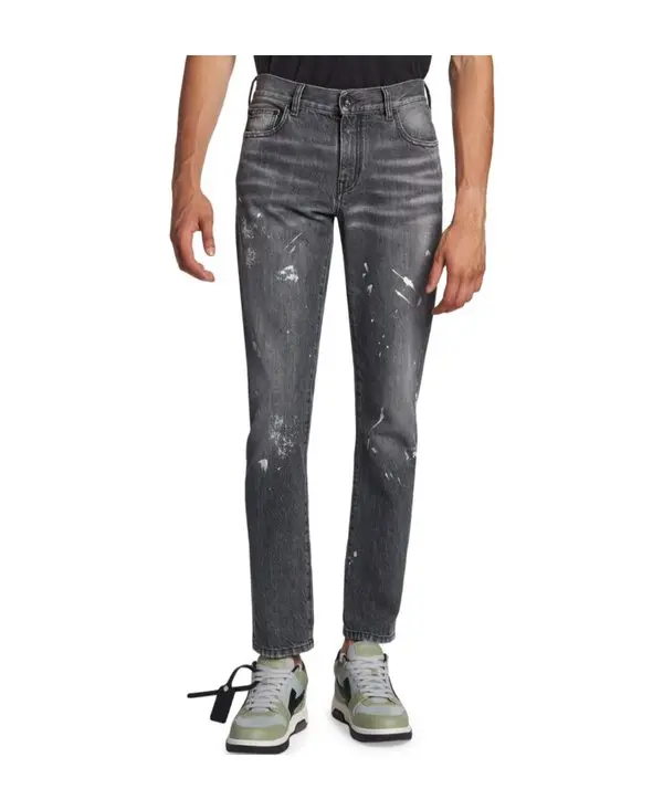 Off-White Diag-striped Distressed Straight Leg Jeans