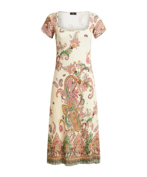 Etro Floral Motif Ribbed Dress - White