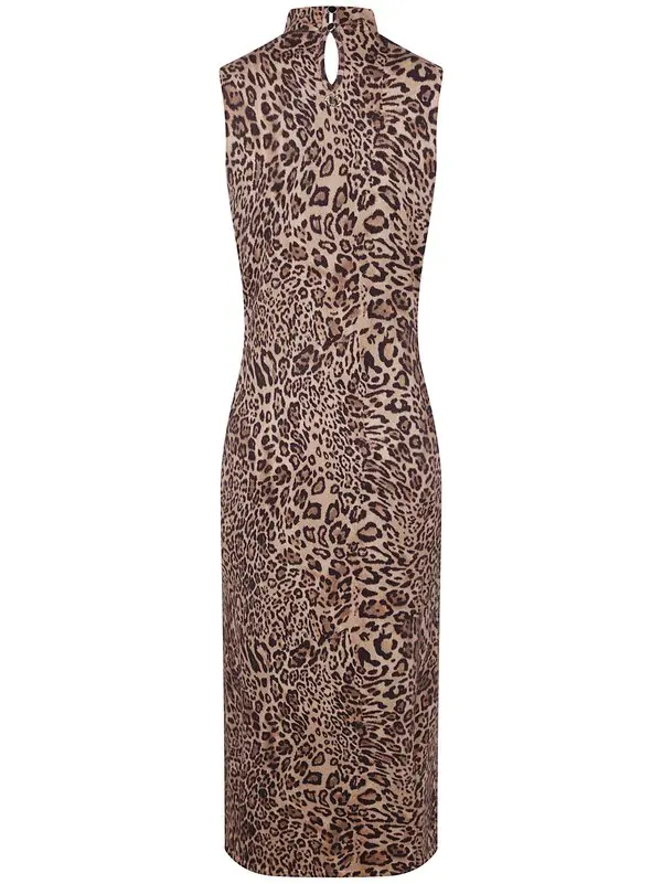 TWINSET Leopard Print Sequin Embroidered High Neck Midi Dress