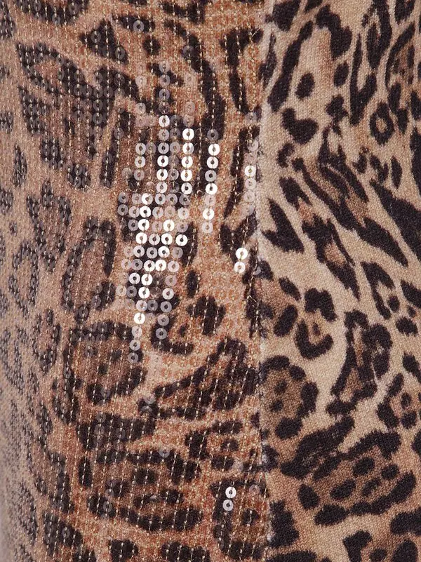 TWINSET Leopard Print Sequin Embroidered High Neck Midi Dress