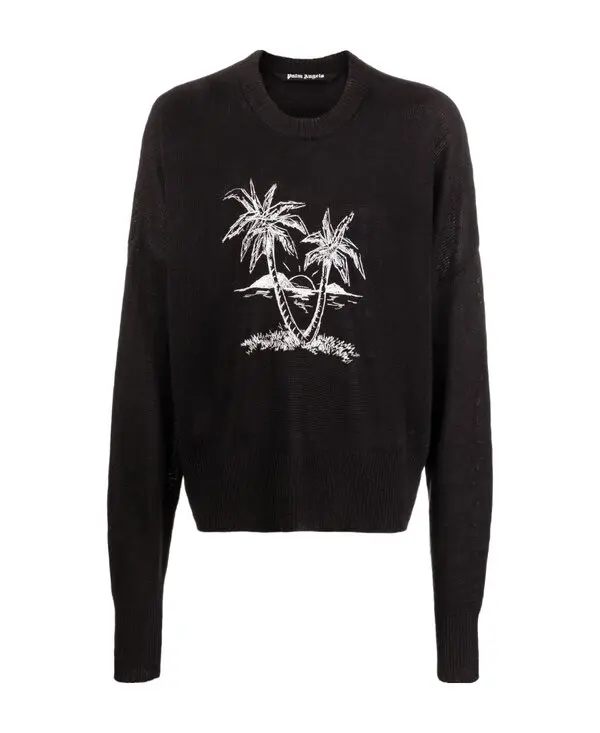 Palm Angels Palm Tree Print Knit Pullover
